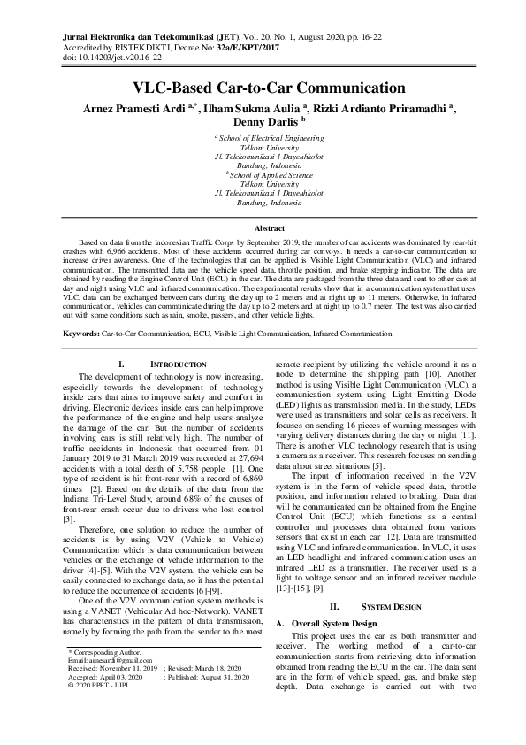 (PDF) VLC-Based Car-to-Car Communication | Denny Darlis - Academia.edu