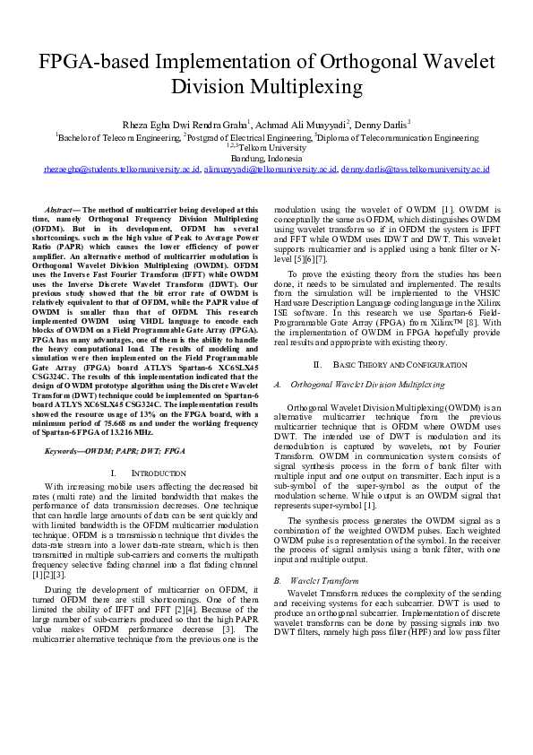 (PDF) FPGA-based Implementation of Orthogonal Wavelet Division Multiplexing