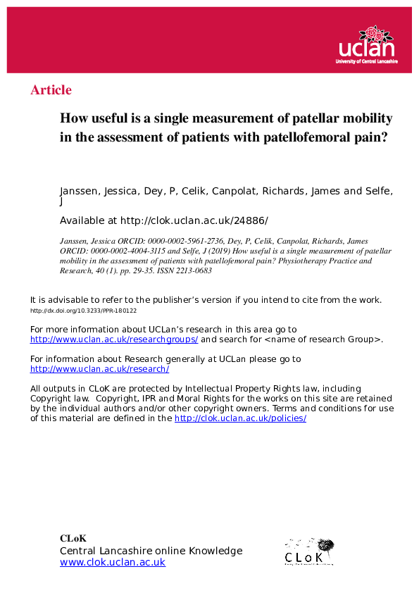(PDF) How useful is a single measurement of patellar mobility in the ...