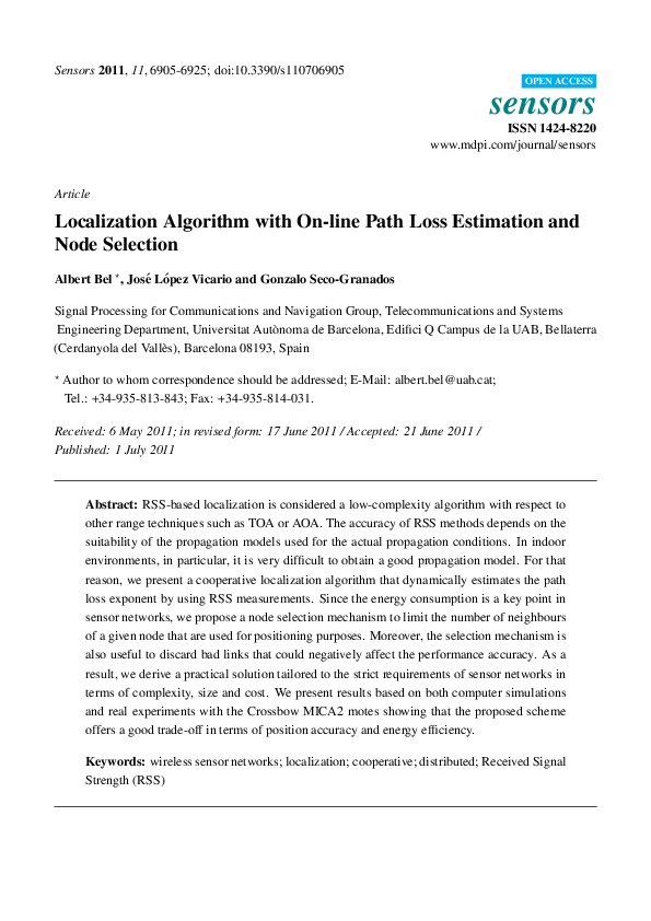 (PDF) Localization Algorithm with On-line Path Loss Estimation and Node ...