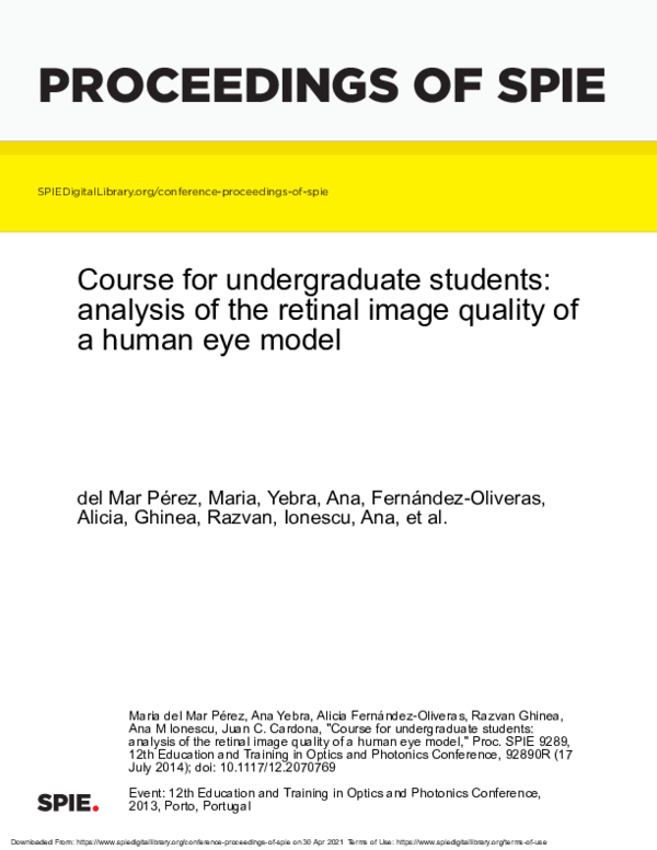 (PDF) Course for undergraduate students: analysis of the retinal image ...