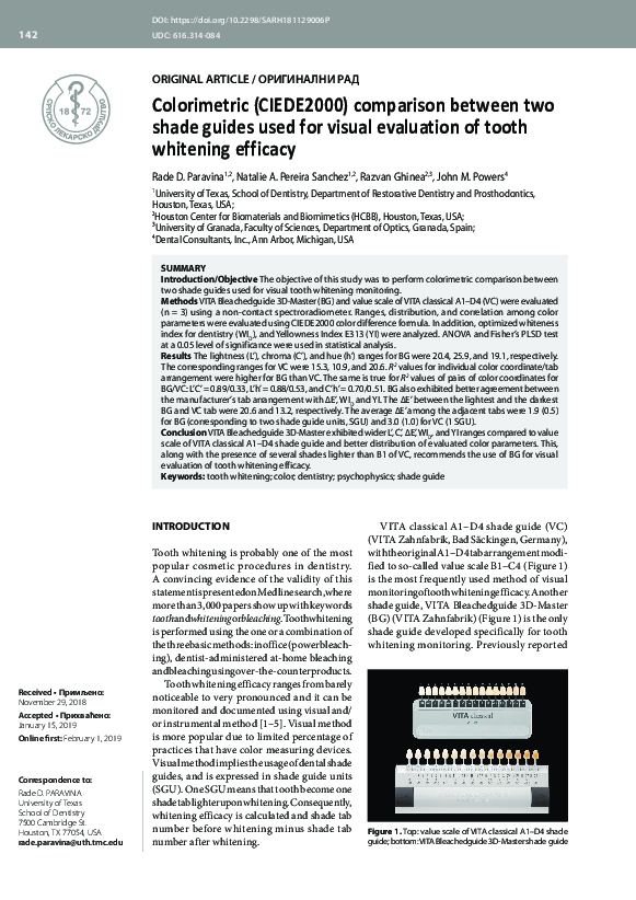 (PDF) Colorimetric (CIEDE2000) comparison between two shade guides used ...