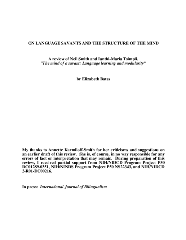 (PDF) The Mind of a Savant: Language Learning and Modularity