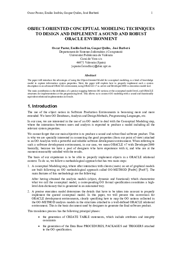 (PDF) Object-Oriented Conceptual Modeling Techniques to Design and Implement
