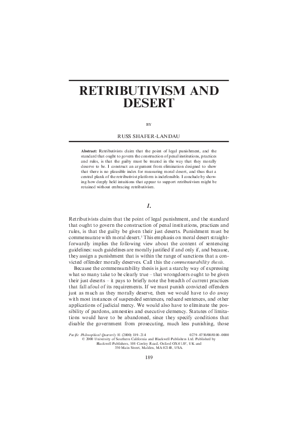 (PDF) Retributivism and Desert