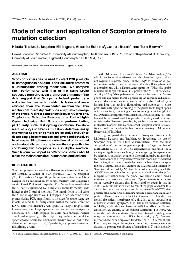 (PDF) Mode of action and application of Scorpion primers to mutation ...