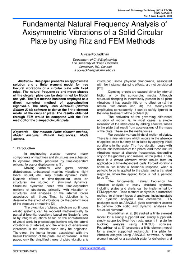 (PDF) Fundamental Natural Frequency Analysis of Axisymmetric Vibrations ...