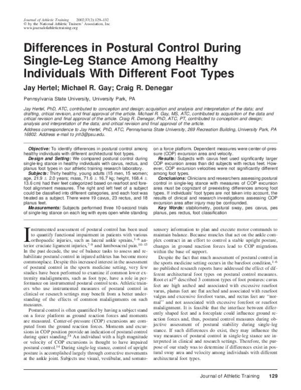 (PDF) Differences in Postural Control During Single-Leg Stance Among ...