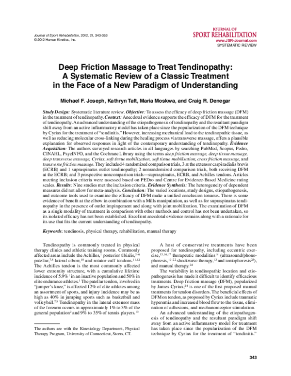 (PDF) Deep friction massage to treat tendinopathy: a systematic review ...