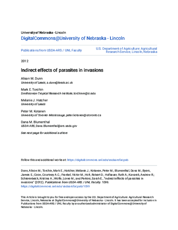 (PDF) Parasites' Indirect Roles in Biological Invasions (PDF) Parasites' Indirect Roles in Biological Invasions