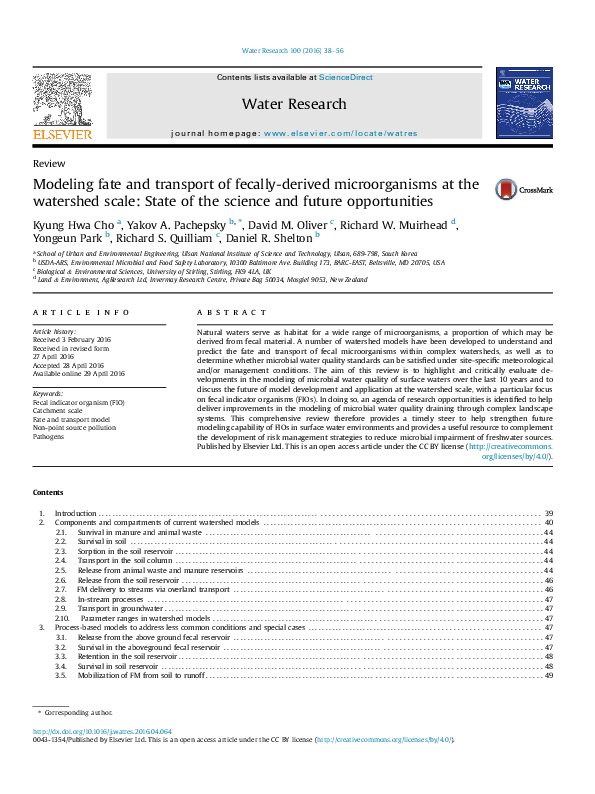 (PDF) Modeling fate and transport of fecally-derived microorganisms at ...
