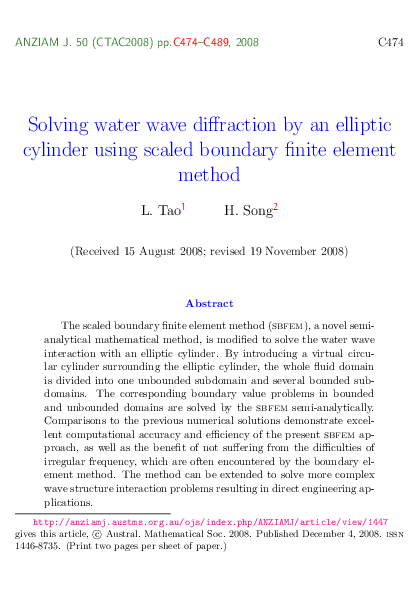 (PDF) Solving water wave diffraction by an elliptic cylinder using scaled boundary finite ...
