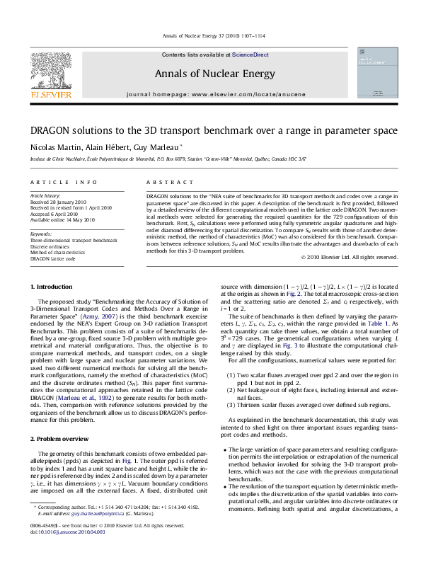 (PDF) DRAGON solutions to the 3D transport benchmark over a range in ...