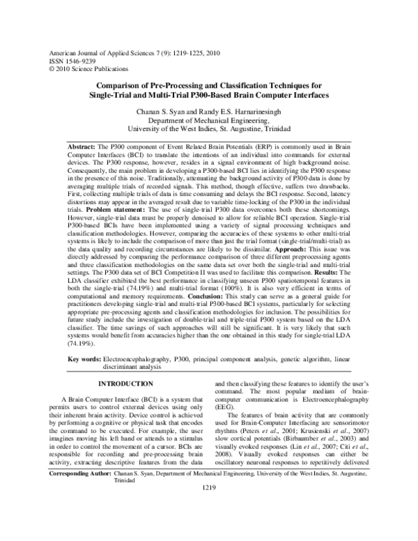 (PDF) Comparison of Pre-Processing and Classification Techniques for Single-Trial and Multi ...
