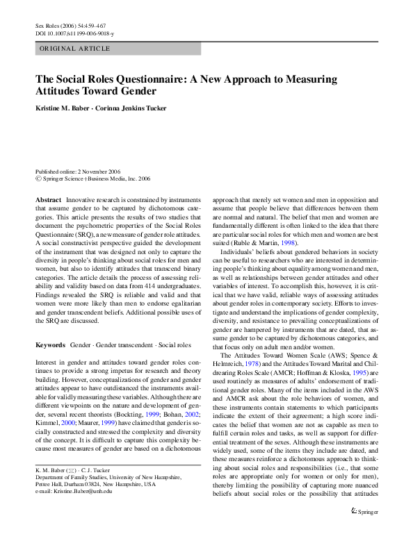 (PDF) The Social Roles Questionnaire: A New Approach to Measuring ...