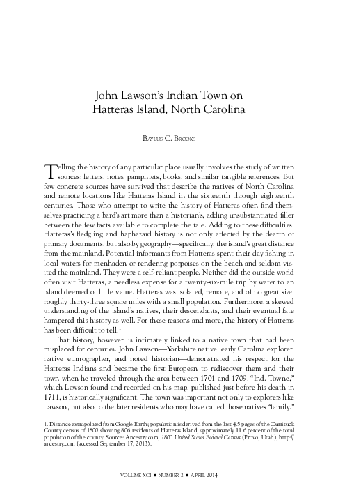 (PDF) John Lawson ’s Indian Town on Hatteras island, North Carolina