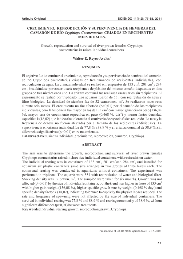 (PDF) Crecimiento, reproducción y supervivencia de hembras del camarón ...