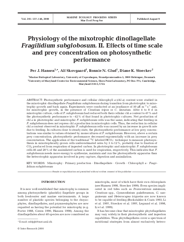 (PDF) Physiology of the mixotrophic dinoflagellate Fragilidium ...