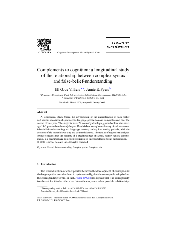 (PDF) Complements to cognition: a longitudinal study of the relationship between complex syntax ...