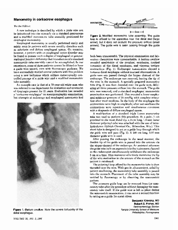 (PDF) Manometry in corkscrew esophagus