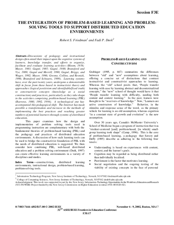 (PDF) The integration of problem-based learning and problem-solving tools to support distributed ...
