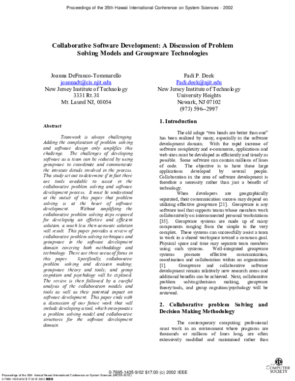 (PDF) Collaborative software development: a discussion of problem solving models and groupware ...