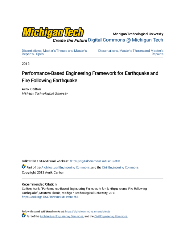 Pdf Performance Based Engineering Framework For Earthquake And Fire