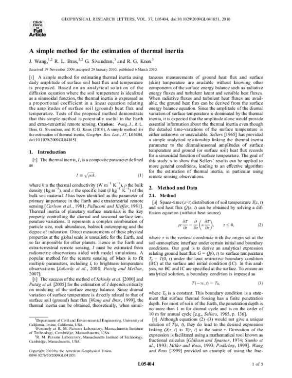 (PDF) A simple method for the estimation of thermal inertia