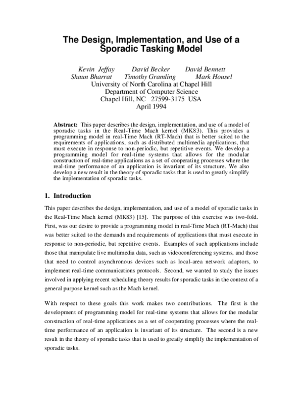(PDF) The Design, Implementation, and Use of a Sporadic Tasking Model