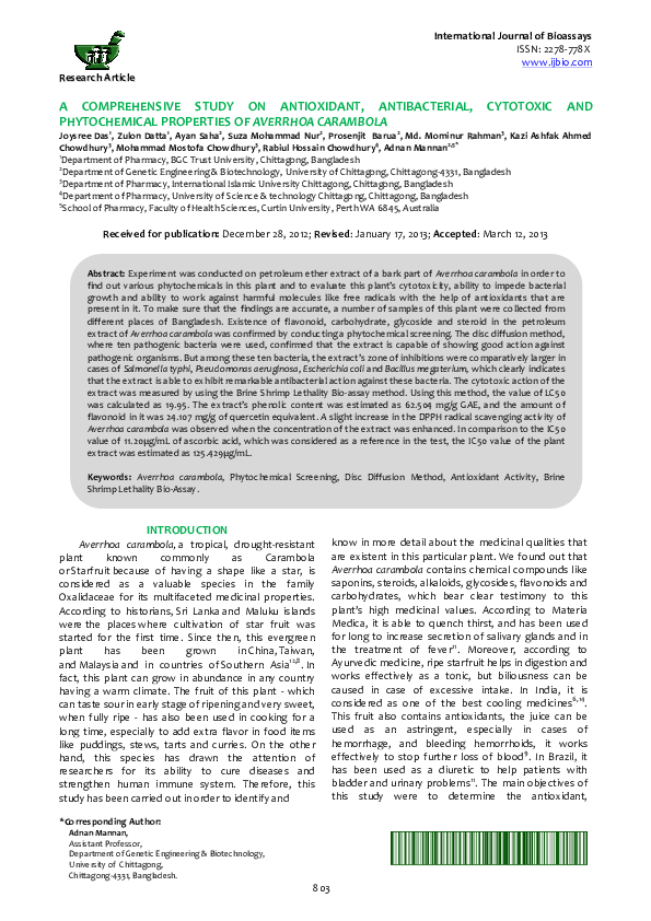 (PDF) A Comprehensive Study on Antioxidant, Antibacterial, Cytotoxic ...