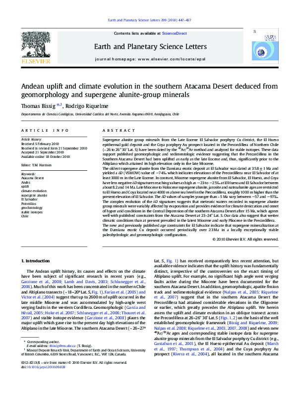 (PDF) Andean uplift and climate evolution in the southern Atacama ...
