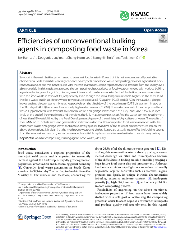 (PDF) Efficiencies of unconventional bulking agents in composting food ...