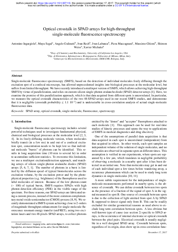 (PDF) Optical crosstalk in SPAD arrays for high-throughput single ...