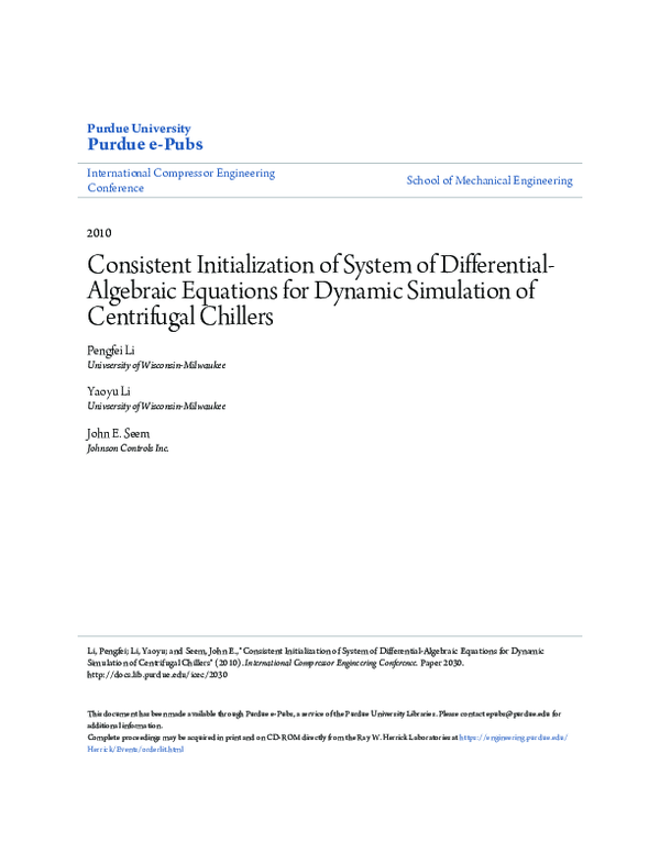 (PDF) Consistent initialization of system of differential-algebraic equations for dynamic ...