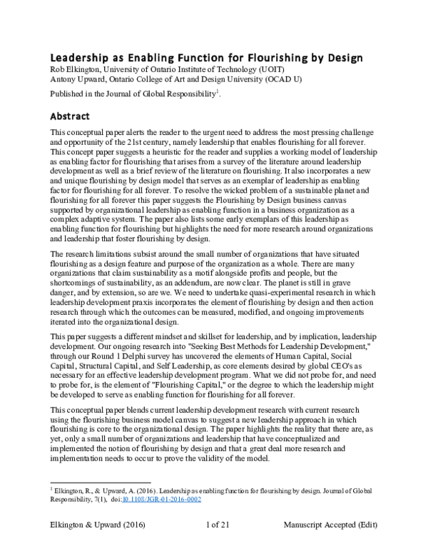 (PDF) Leadership as enabling function for flourishing by design