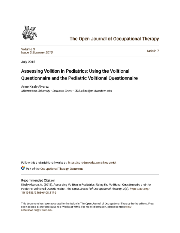 (PDF) Assessing Volition in Pediatrics: Using the Volitional ...