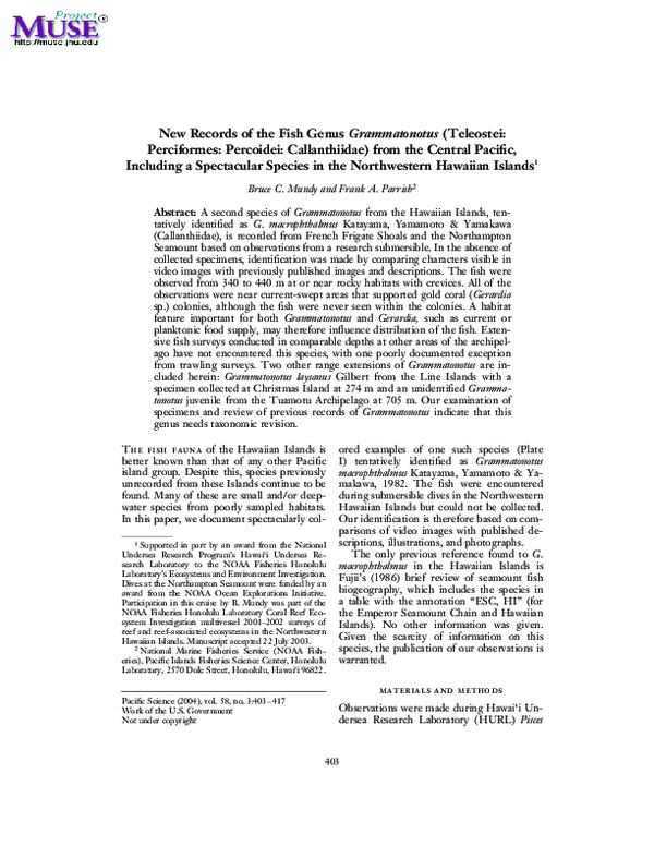 (PDF) New Records of the Fish Genus Grammatonotus (Teleostei ...