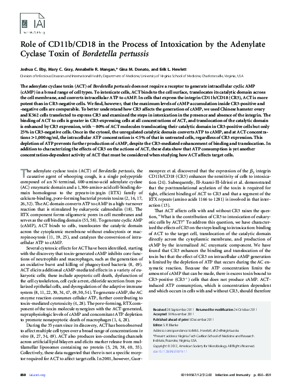 (PDF) CD11b/CD18 Enhances Bordetella ACT Intoxication