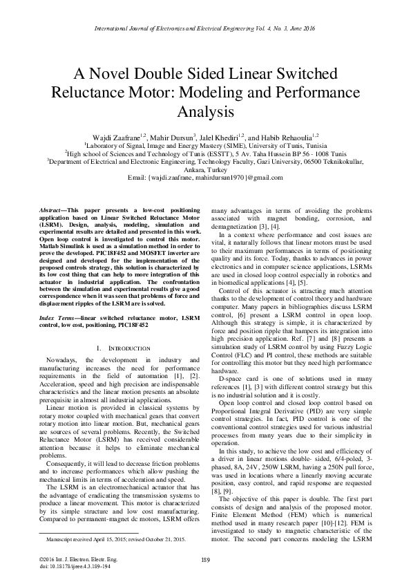 Pdf A Novel Double Sided Linear Switched Reluctance Motor Modeling And Performance Analysis