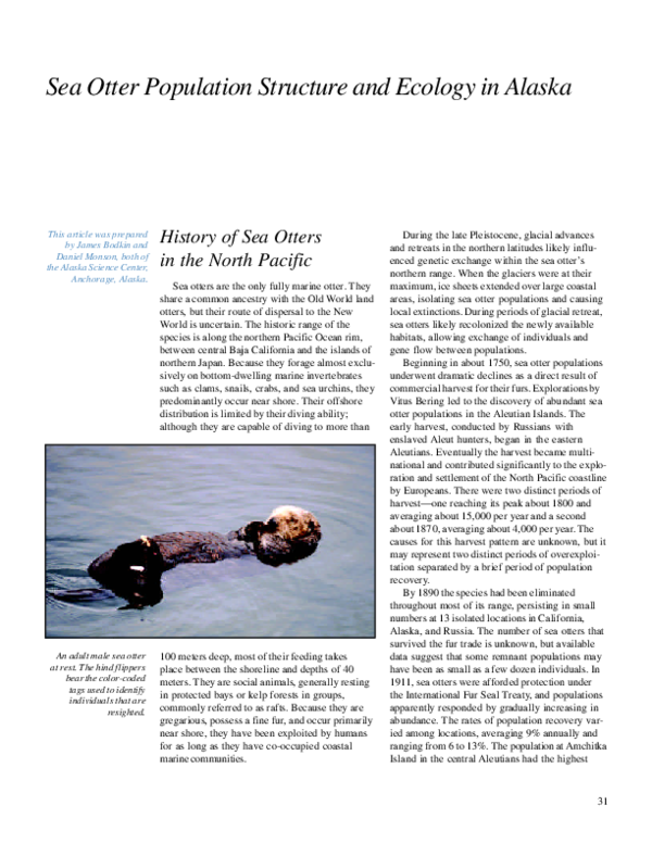 (PDF) Sea Otter Population Structure and Ecology in Alaska History of ...