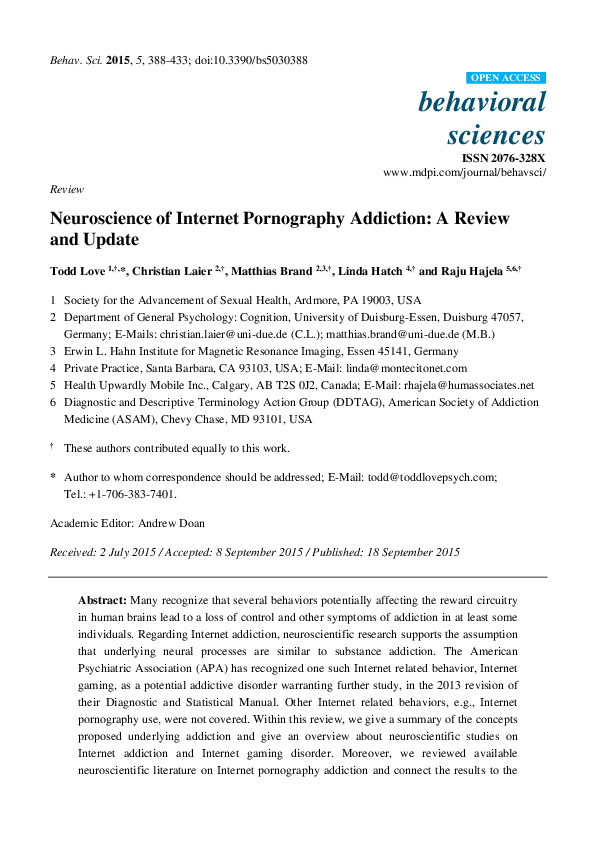 Pdf Neuroscience Of Internet Pornography Addiction A Review And