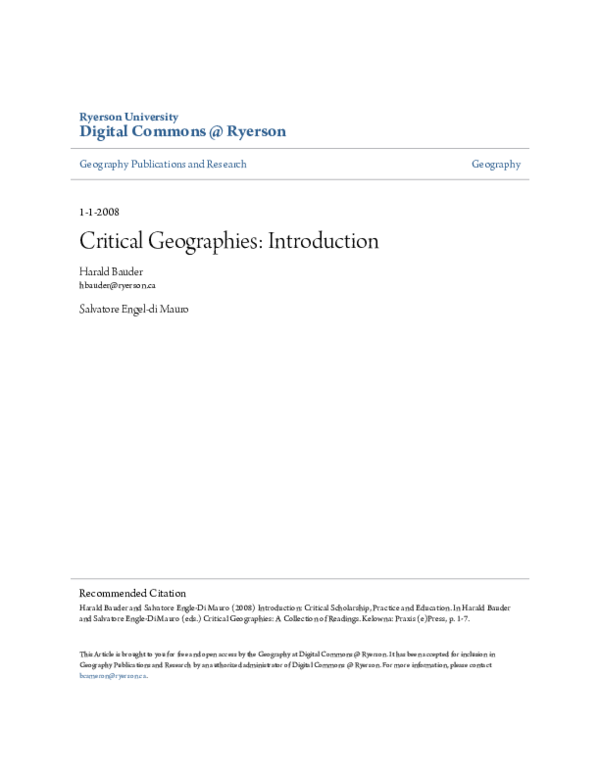 (PDF) Critical Geographies: Introduction