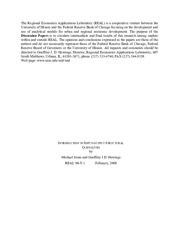 Pdf Introduction To Input Output Structural Q Analysis 