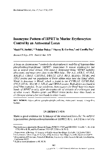 (PDF) Isoenzyme pattern of HPRT in murine erythrocytes: Control by an ...