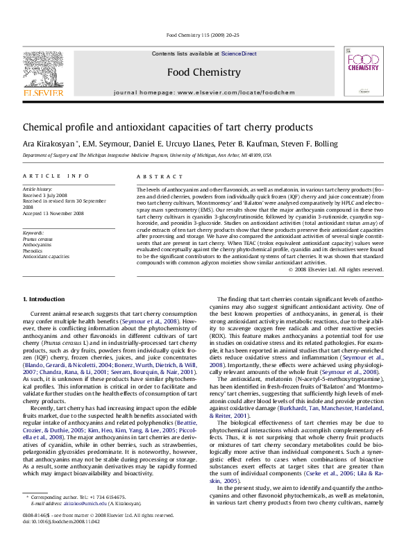 (PDF) Chemical profile and antioxidant capacities of tart cherry products