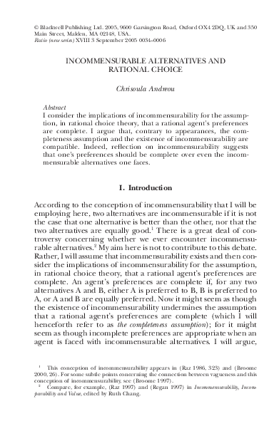 (PDF) Incommensurable Alternatives and Rational Choice