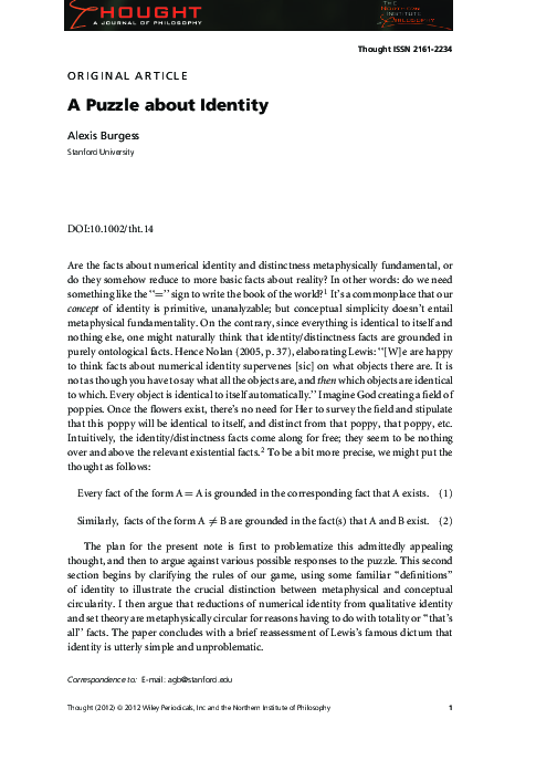 (PDF) A Puzzle about Identity