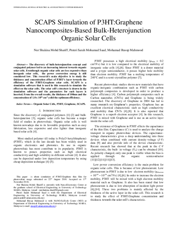 (PDF) SCAPS Simulation on P3HT:Graphene Nanocomposites Based Bulk ...