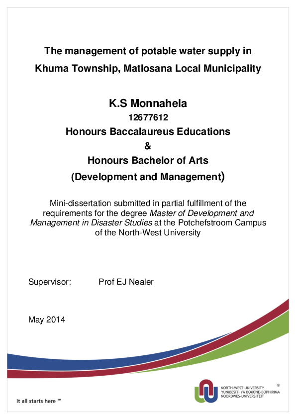 (PDF) The management of potable water supply in Khuma Township ...