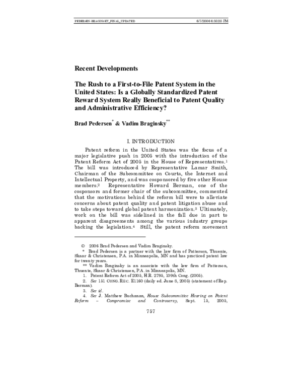 (PDF) The Rush to a First-to-File Patent System in the United States ...